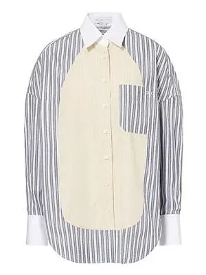 Stella McCartney Panelled Stripe Cotton Shirt - Grey White