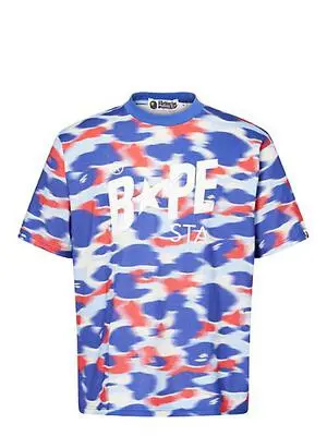A BATHING APE Camo Logo-print Cotton T-shirt - Blue