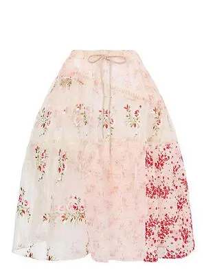 Simone Rocha Floral-embroidered Sheer Midi Skirt - Nude Patchwork Taupe
