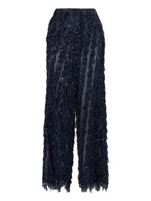 Stella McCartney Lurex Tinsel Straight-leg Chiffon Trousers - Navy