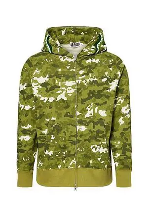 A BATHING APE Pixel-camo Shark-appliqué Cotton Hoody - Green