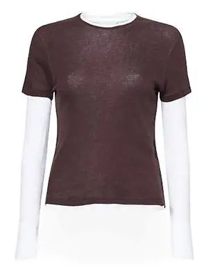 ME+EM Double-layer Fine-knit Cotton Top - Summer Chocolate/sof