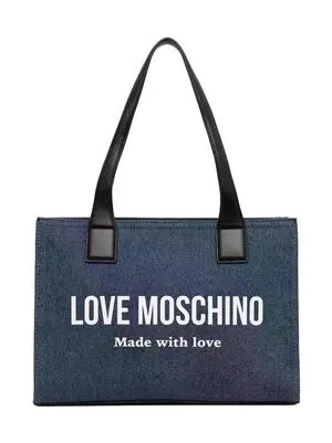 Moschino Logo Print Denim Tote Bag - Blue