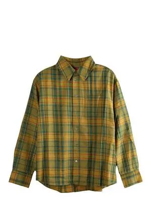 THE ELDER STATESMAN Plaid Pashmina Big Shirt - Sunshine Red