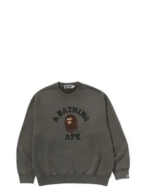 A BATHING APE Garment Dye College Relaxed Fit Crewneck Sweatshirt - Olivedrab Green