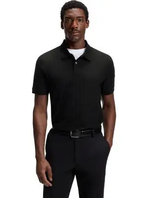 BOSS Vertical-stripe Polo Shirt In Mercerised Cotton - Black