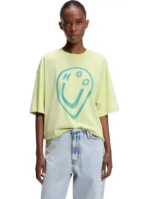 Hugo Cotton-jersey T-shirt With Graphic Print - Green