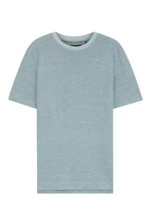 BOSS Mouline T-shirt In Cotton, Linen And Silk - Light Blue