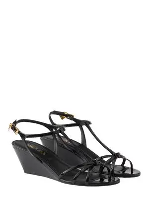 PRADA Patent Leather Wedge Sandals