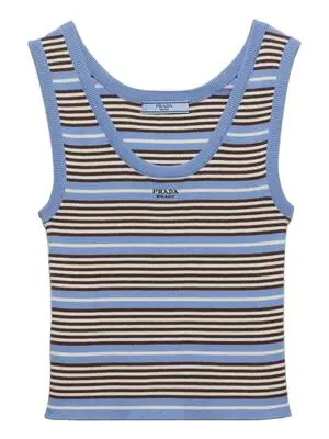 Prada Cotton Knit Tank Top - Light Blue/white
