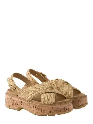 Prada Crochet Platform Sandals - Natural