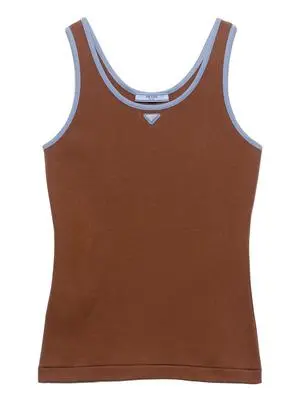 Prada Ribbed Knit Tank Top - Tobacco/steel Blue