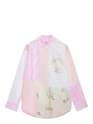 MSGM Striped Floral Print Shirt - Pink