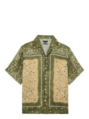 REISS Vicente Paisley-print Cuban-collar Shirt - Sage Green