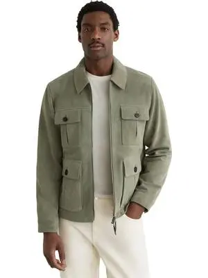 REISS Daventry Suede Four-pocket Zip-through Jacket - Green
