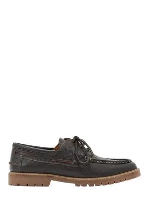 REISS Clark Leather Boat Shoes - Dark Brown