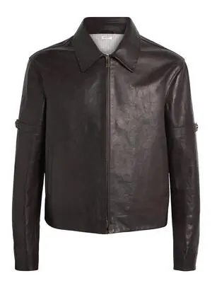 THOM BROWNE Leather Zip-Up Blouson Jacket