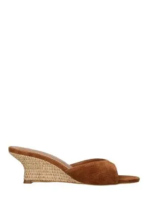 STAUD Suede Raffia Brigitte Wedge Sandals