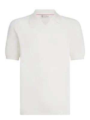 BRUNELLO CUCINELLI Cotton Rib-knit Polo Shirt