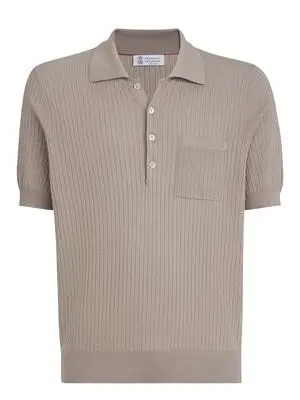Brunello Cucinelli Rib-knit Polo Shirt - Brown