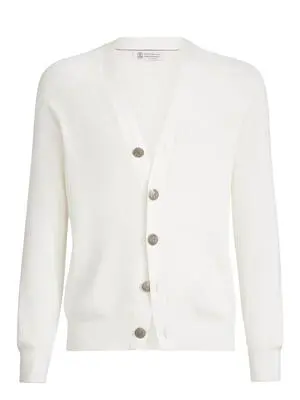 Brunello Cucinelli Ribbed Cotton V-neck Cardigan - White
