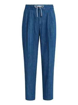 Brunello Cucinelli Denim Drawstring Trousers - Blue