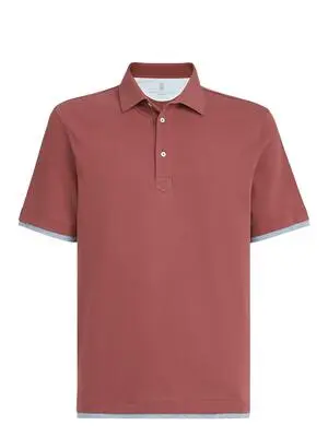 Brunello Cucinelli Cotton Piqué Faux-layerering Polo Shirt - Red