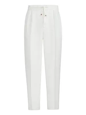Brunello Cucinelli Linen Gabardine Drawstring Trousers - White