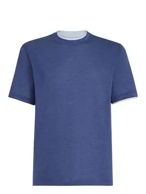 Brunello Cucinelli Silk-cotton Layered T-shirt - Blue