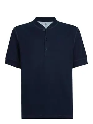 Brunello Cucinelli Cotton-silk Henley Top Blue