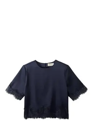 WAKAKUU Lace Trim Top - Navy