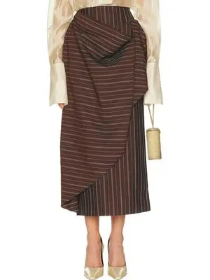 HELSA Stripe Twill Blanket Skirt - Dark Brown Stripe