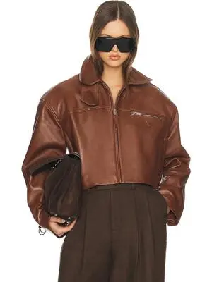 HELSA Leather Oversized Moto Jacket - Chestnut