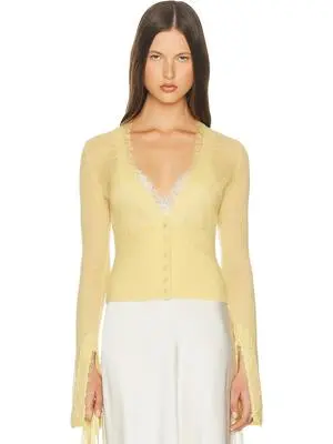 HELSA Bridgitte Lace Trim Cardigan - Yellow