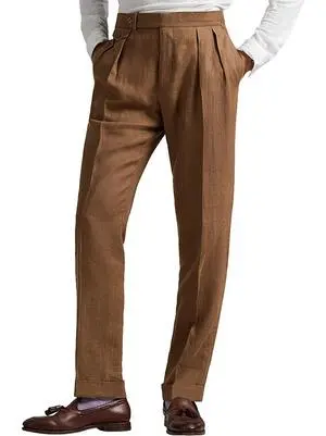 Polo Ralph Lauren Pleated Linen Trousers - Brown