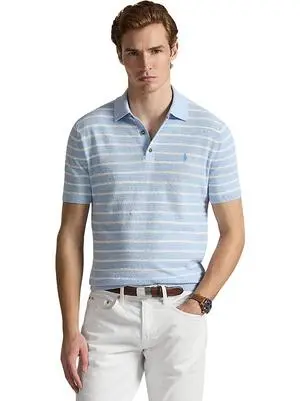 Polo Ralph Lauren Striped Cotton Linen Polo Collar Sweater - Blue Combo