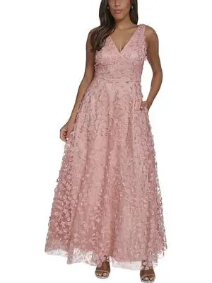 Eliza J Floral Appliqued V-neck Gown - Blush
