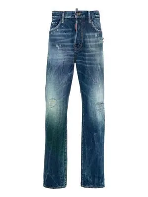Dsquared2 Distressed Straight-Leg Jeans Blue
