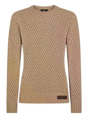 Dsquared2 Logo-patch Pointelle-knit Jumper - Neutrals