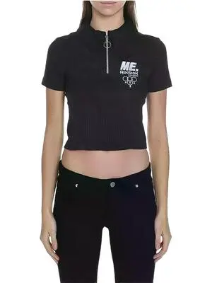 REEBOK Melody Ehsani Zip Ribbed Polo Top - Black