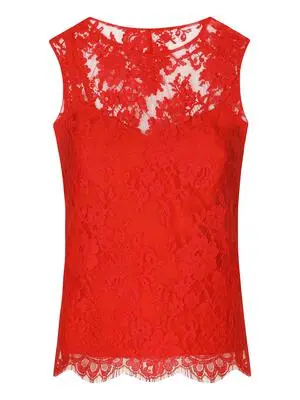Dolce & Gabbana Floral Chantilly Lace Top - Red