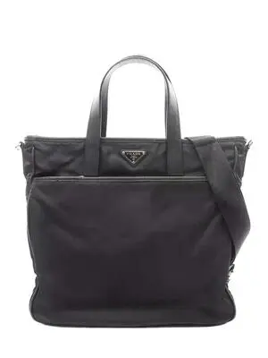 Prada 2000s Nylon Saffiano Leather Handbag - Black