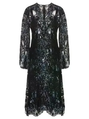 Elie Saab Sequin-detail Lace Midi Dress - Black