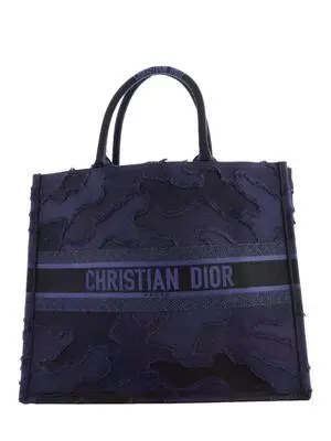Dior Book Camouflage Embroidered Canvas Large Tote Bag Black