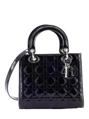 Dior Lady Dior Cannage Quilt Patent Medium Satchel Black