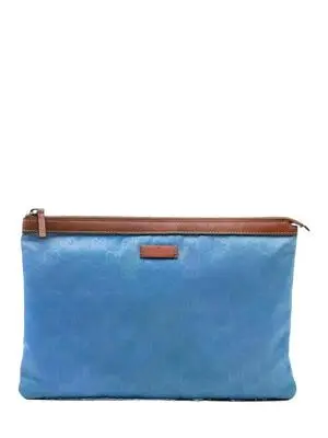 Gucci Gg Nylon Top Zip Clutch Bag - Blue