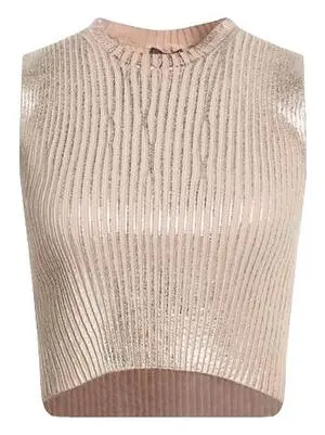 Peserico Metallic Ribbed Knit Top - Beige
