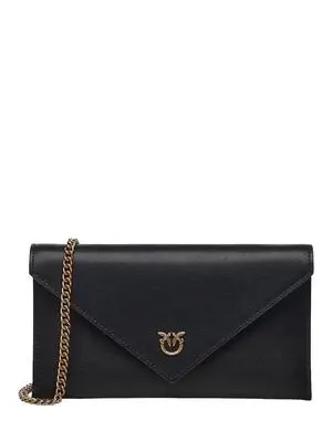 Pinko Leather Clutch With Metal Love Birds Logo - Black