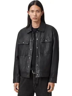 ALLSAINTS Shelton Leather Trucker Jacket - Black