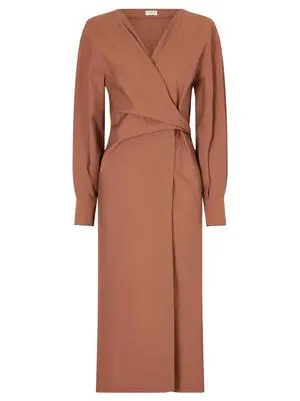 Brunello Cucinelli Embellished Cotton-blend Midi Wrap Dress - Red